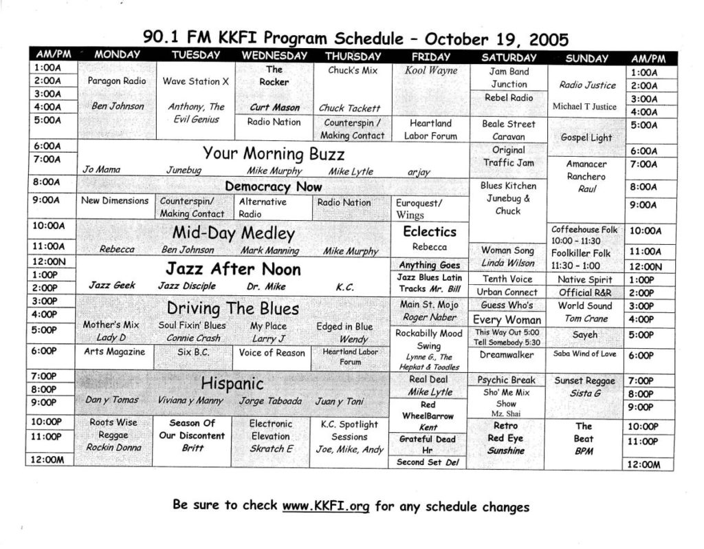 KKFI Program Schedules History – KKFI Story